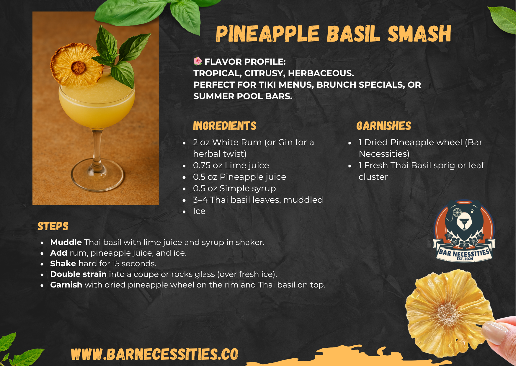Pineapple Basil Smash Cocktail Recipe | Bar Necessities | Bar Necessities